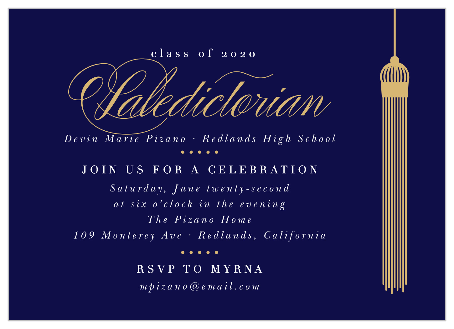 Valedictorian Tassel Graduation Invitation by BasicInvite.com