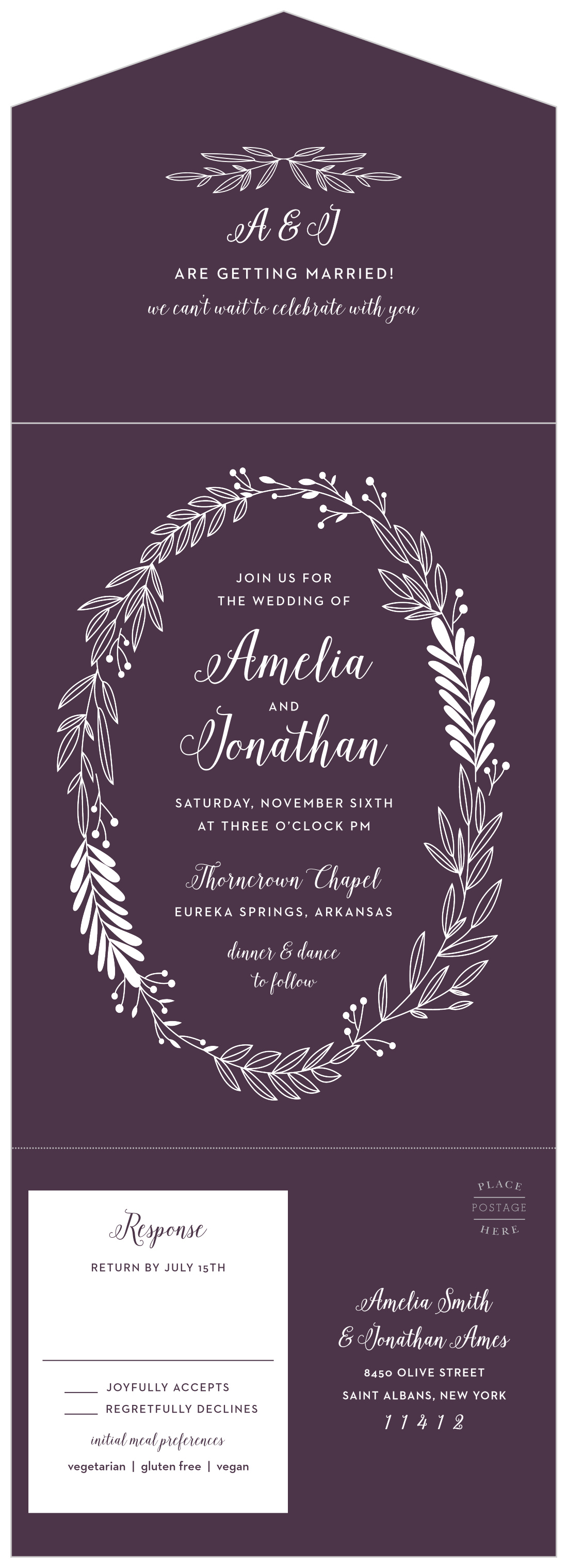 Wreath of Love Seal & Send Wedding Invitations by Basic Invite