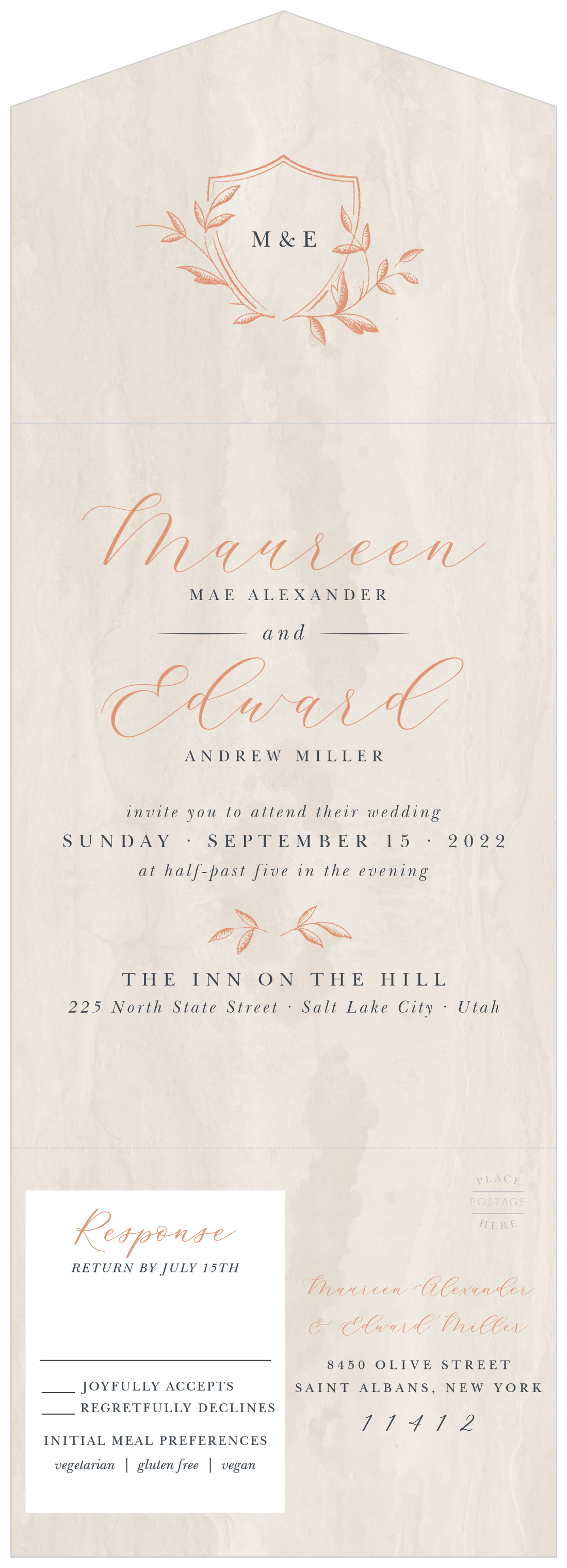 Woodland Monogram Seal & Send Wedding Invitations by Basic Invite