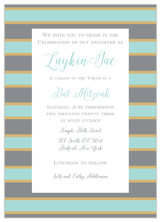 Simple Bat Mitzvah Invitations - Match Your Color & Style Free!