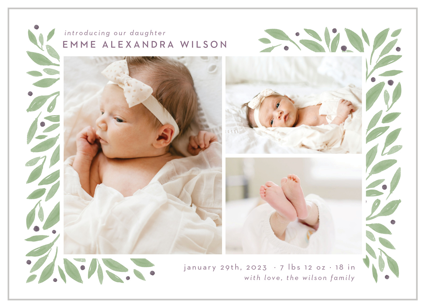 Delicate Leaves Birth Announcements by Basic Invite