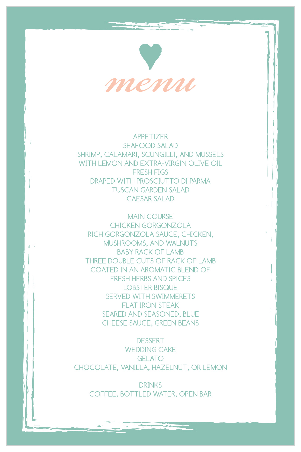 Photo Heart Wedding Menu