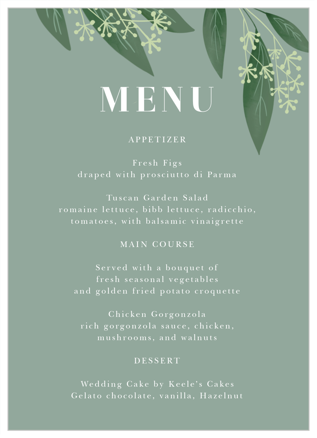 Simple Greenery Wedding Menus by Basic Invite