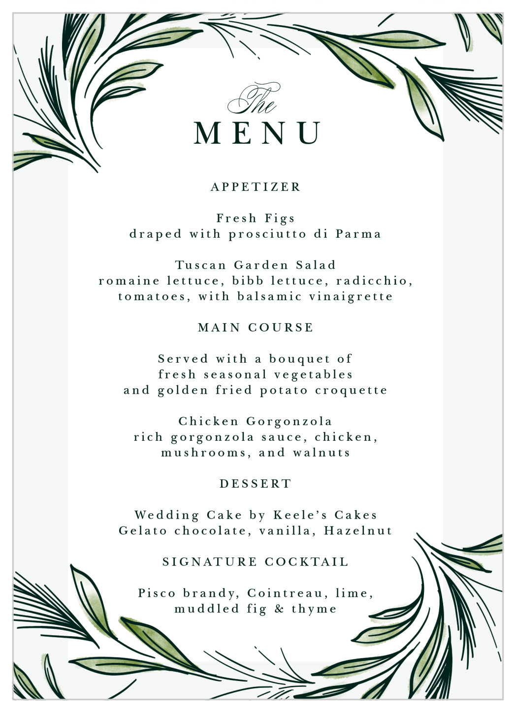 Spring Foliage Wedding Menus by Basic Invite