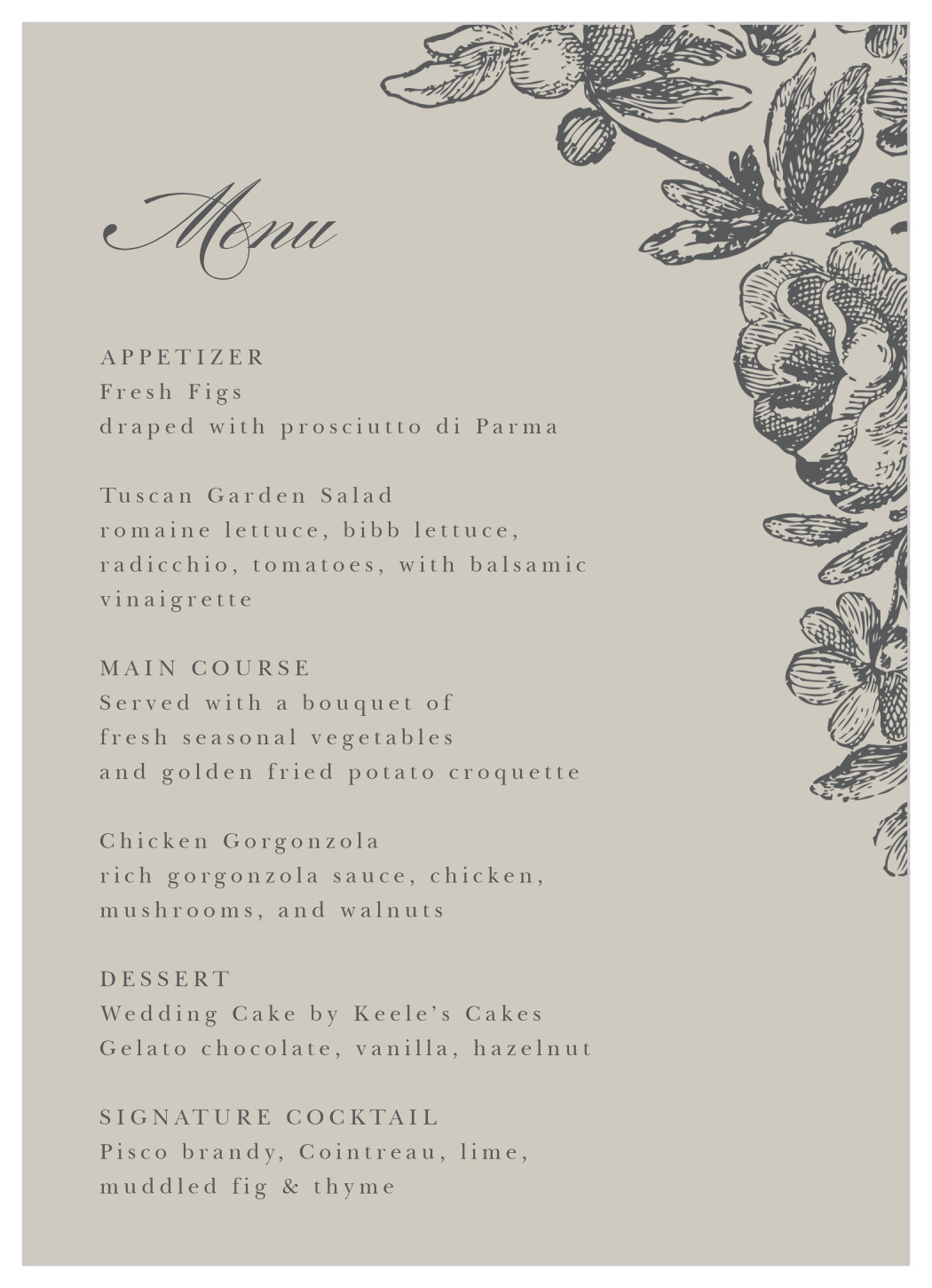Engraved Floral Wedding Menus by Basic Invite