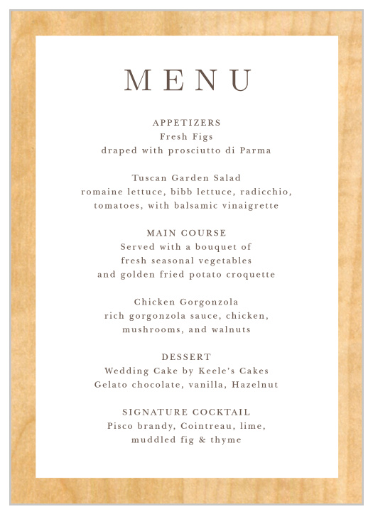 Amazing Wedding Menus - Match Your Color & Style Free!