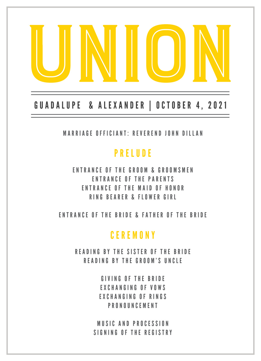 Bold Union Wedding Programs by Basic Invite