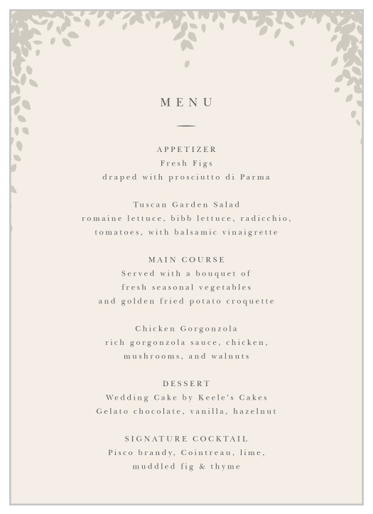 Classy Wedding Menus - Match Your Color & Style Free!