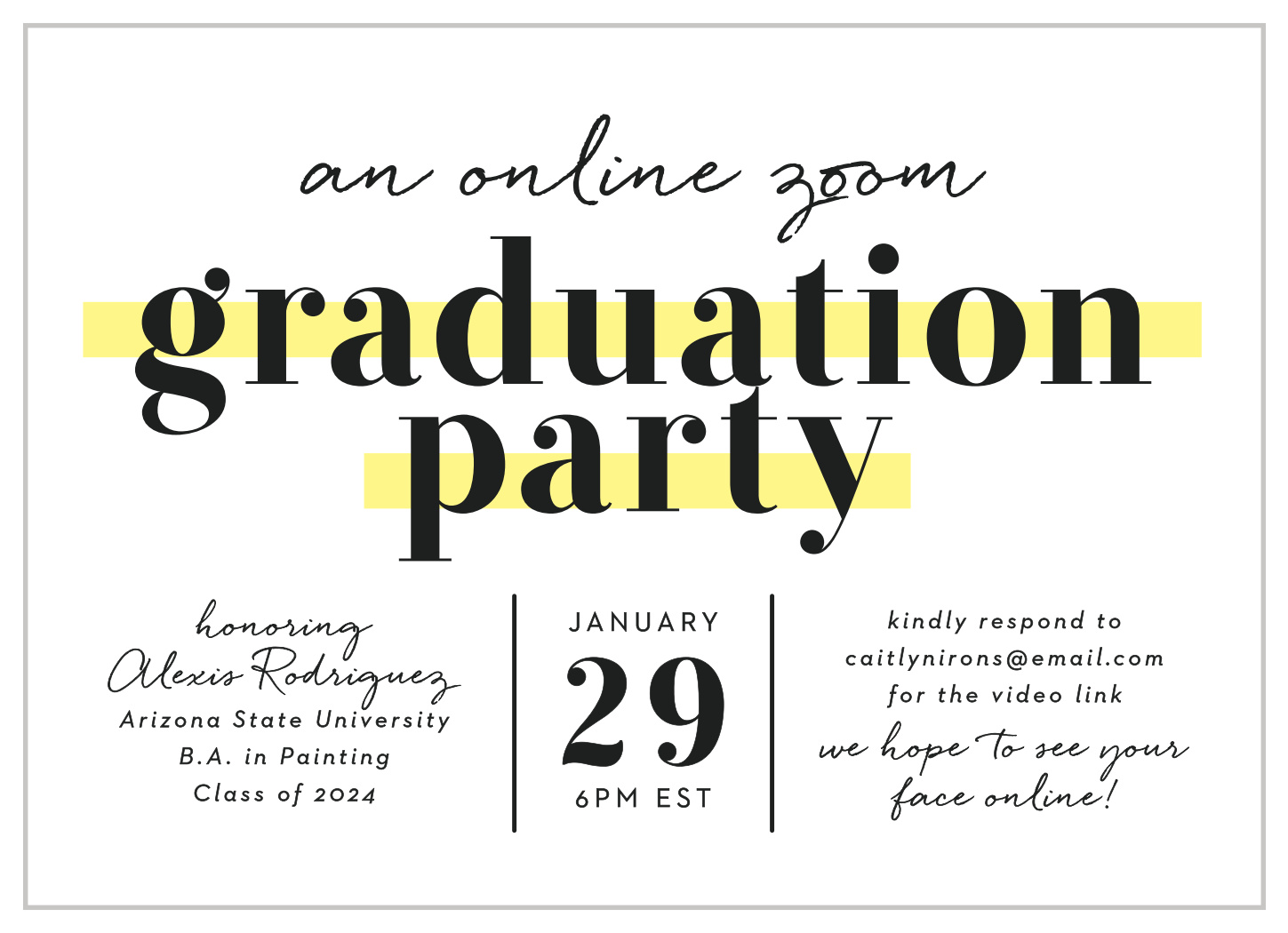 Zoom Grad Graduation Invitations by BasicInvite.com