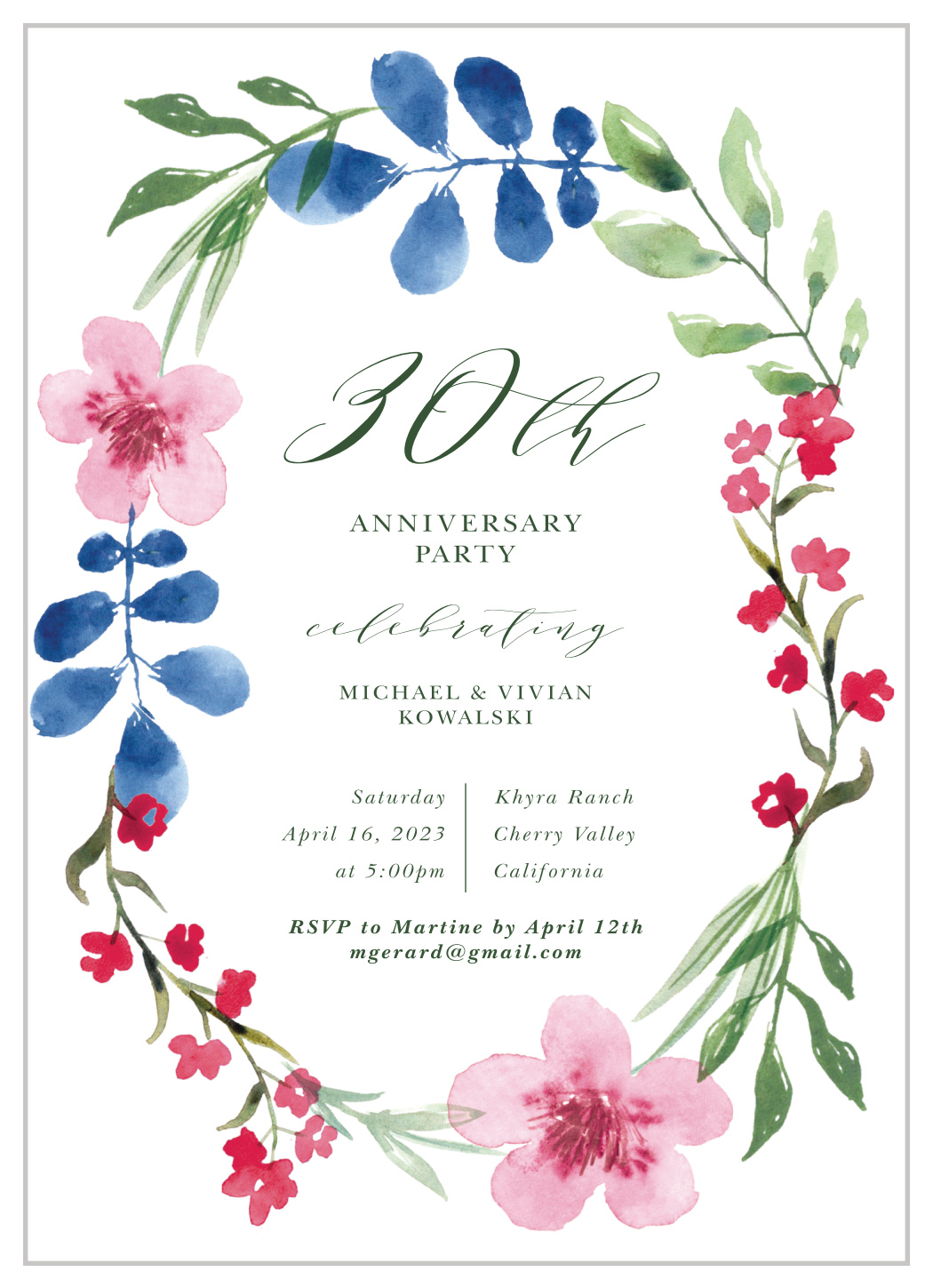 Spring Wreath Anniversary Invitations by Basic Invite