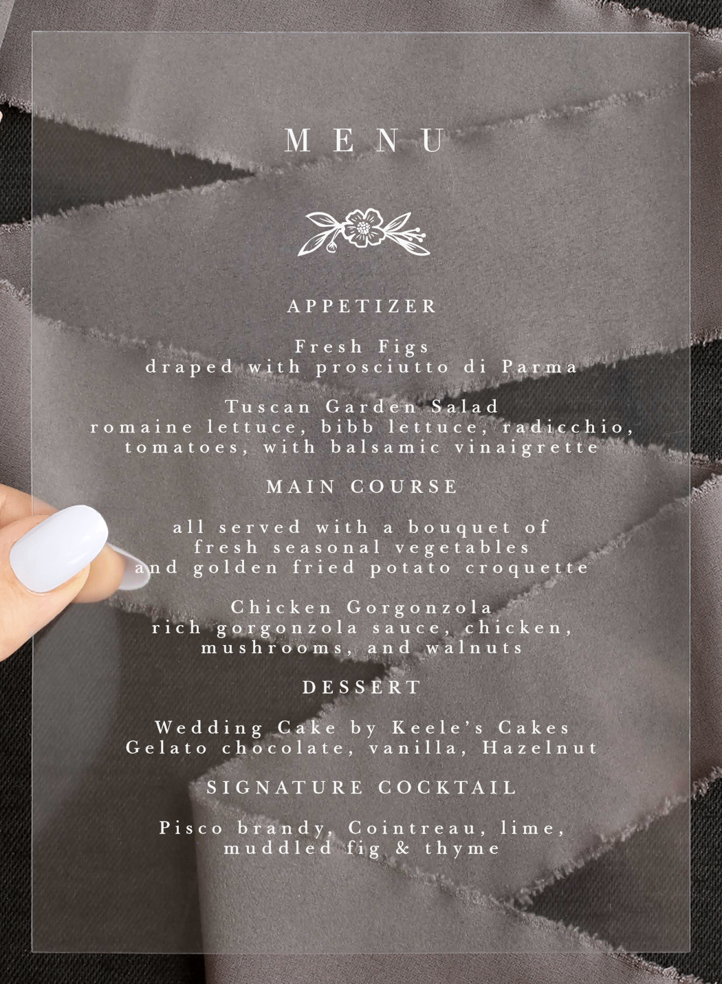 Mallow Ampersand Clear Wedding Menus by Basic Invite