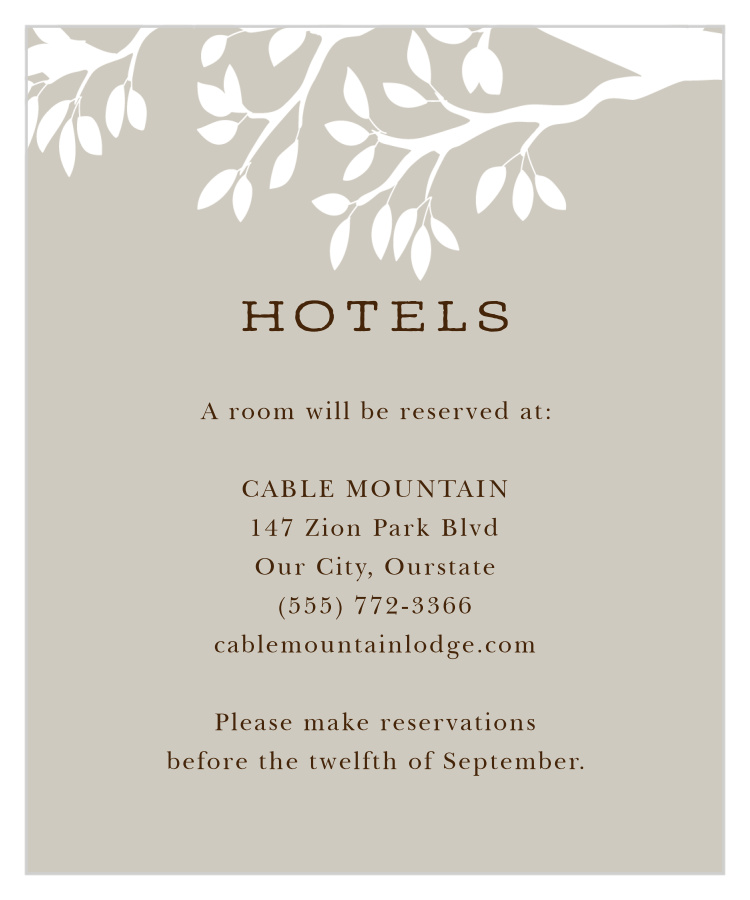 Rustic Tree Accommodation Cards by Basic Invite