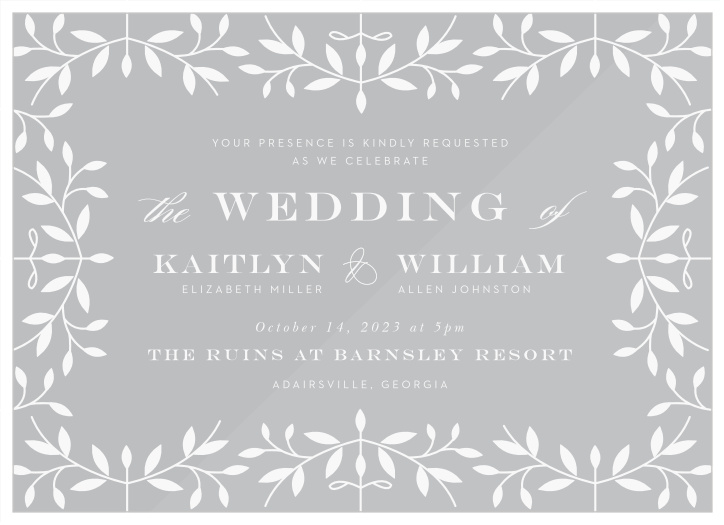 Laced in Laurels Clear Wedding Menus by Basic Invite