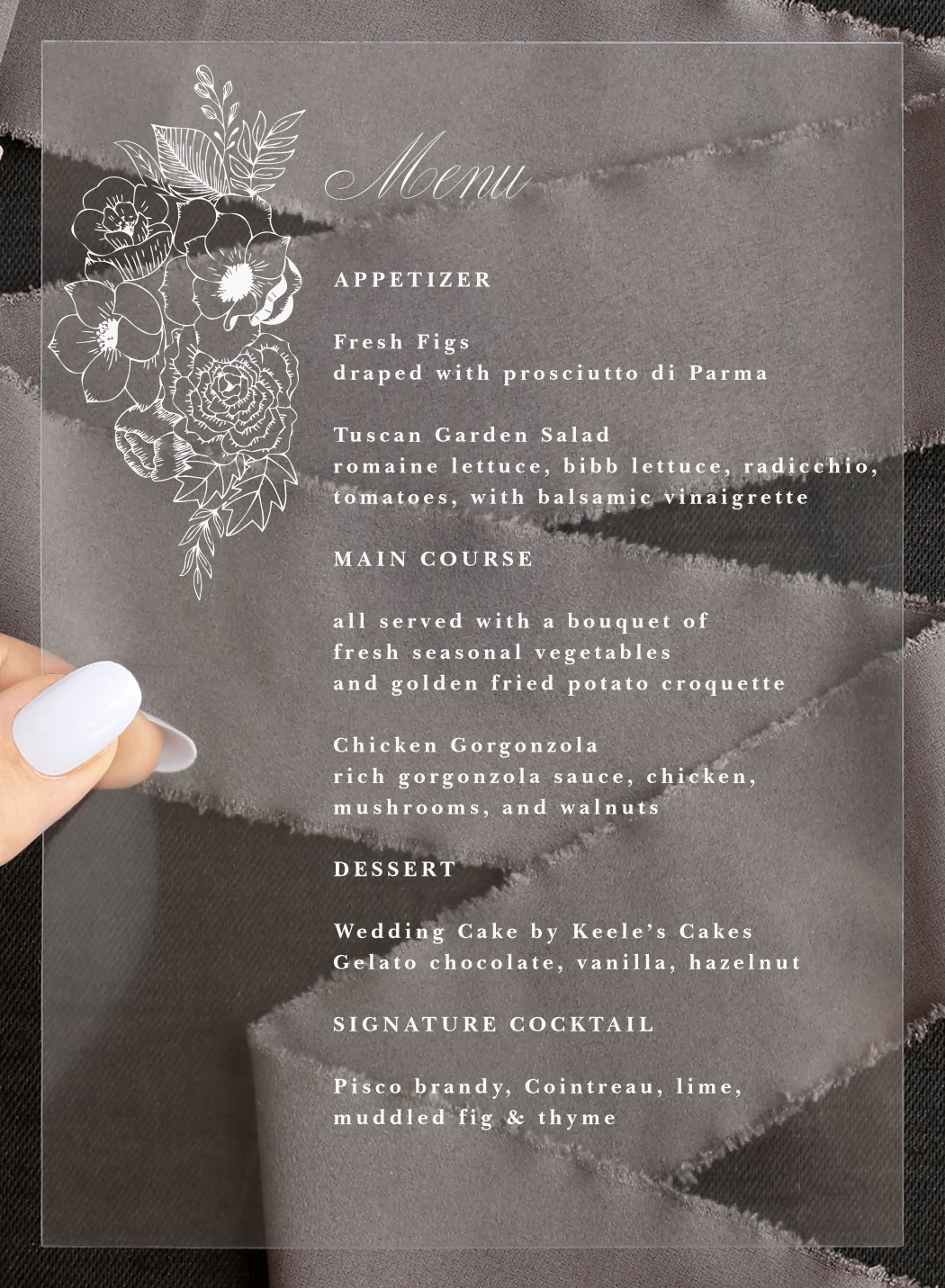 Rustic Botanicals Clear Wedding Menus by Basic Invite