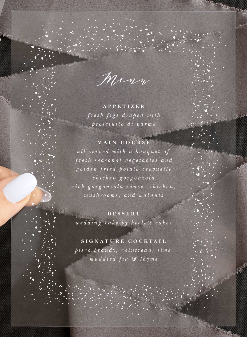 Stunning Stardust Clear Wedding Menus by Basic Invite