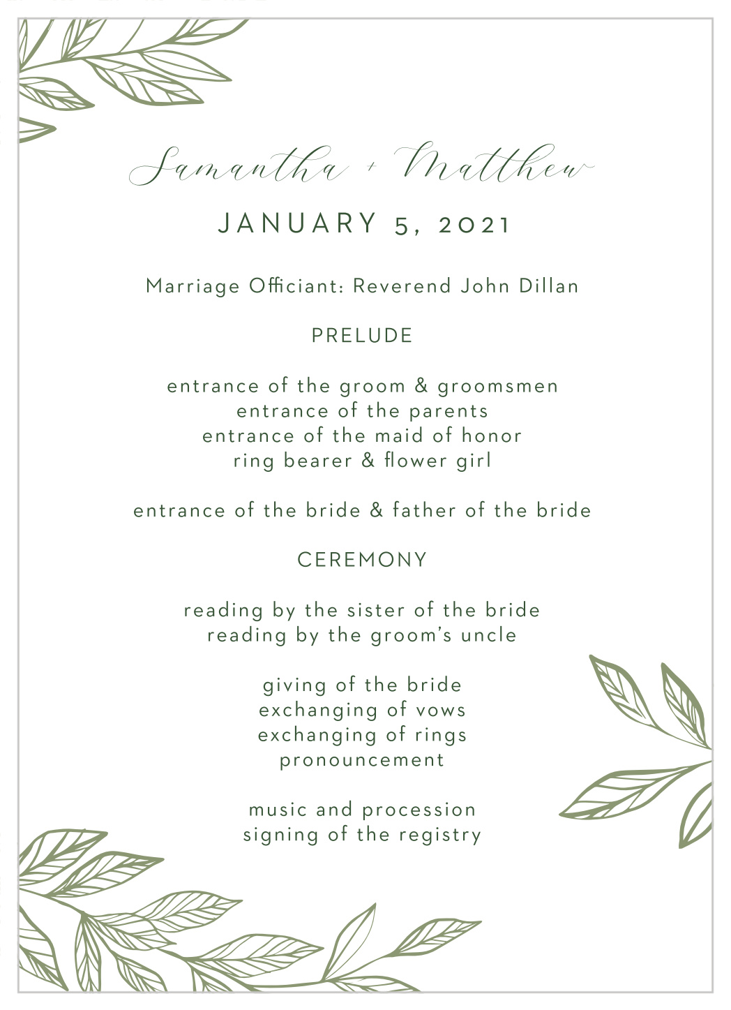 Wispy Leaves Wedding Programs by Basic Invite