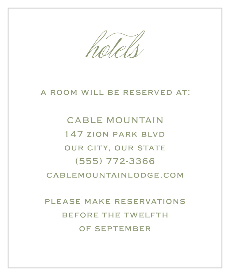 Vintage Greenery Accommodation Cards by Basic Invite