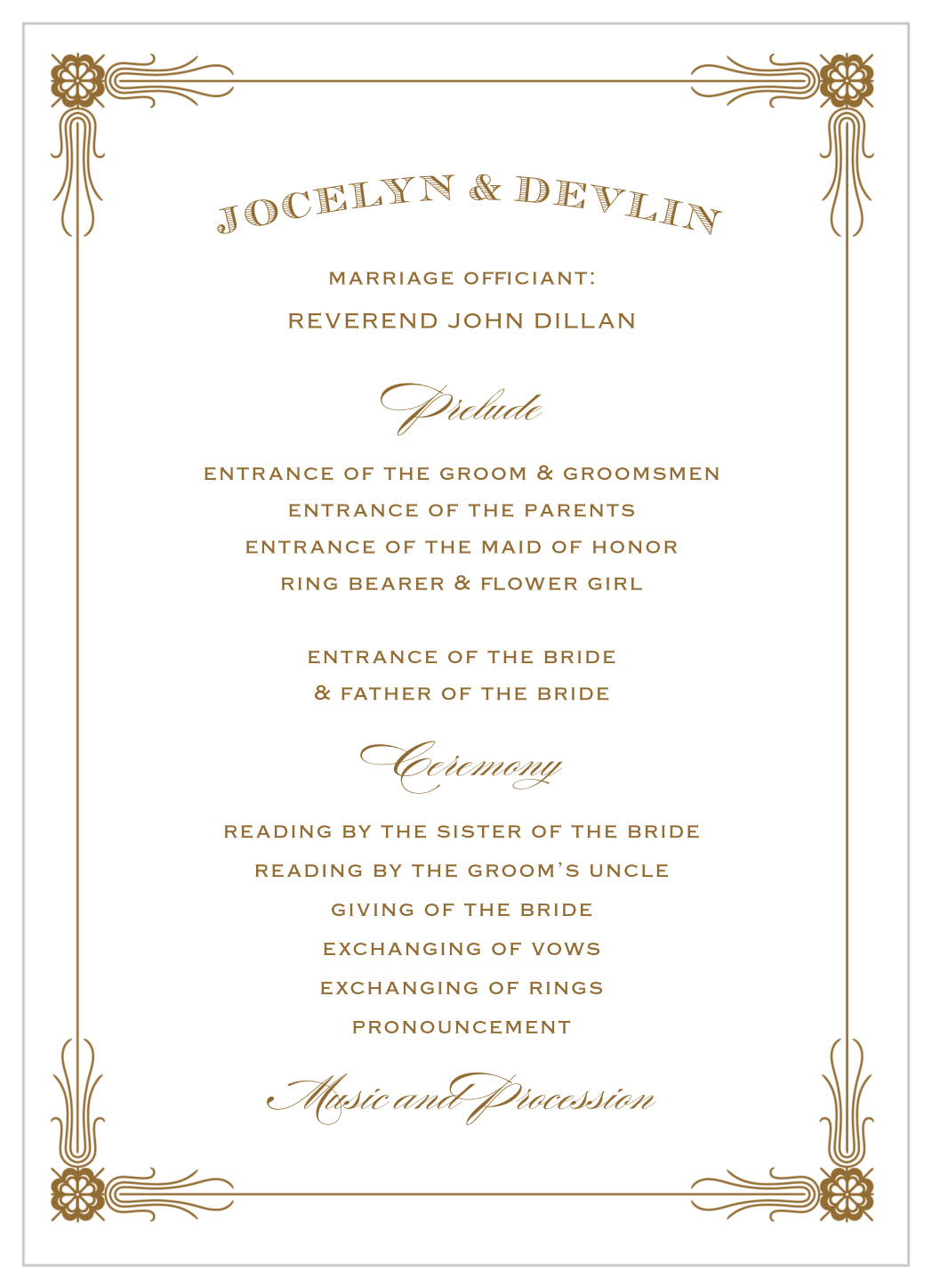 Antique Frame Wedding Programs by Basic Invite