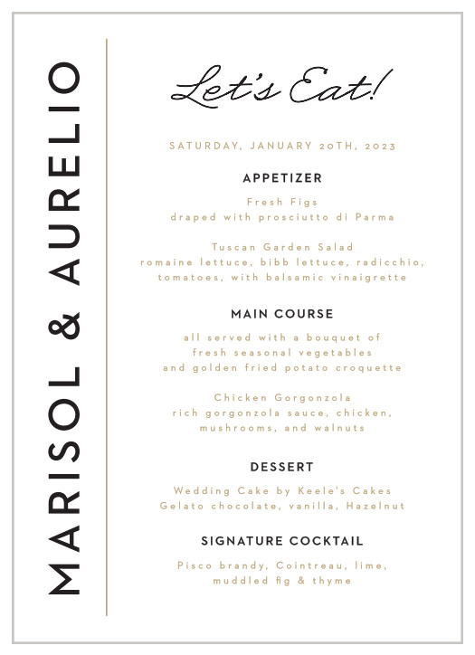 Amazing Wedding Menus - Match Your Color & Style Free!