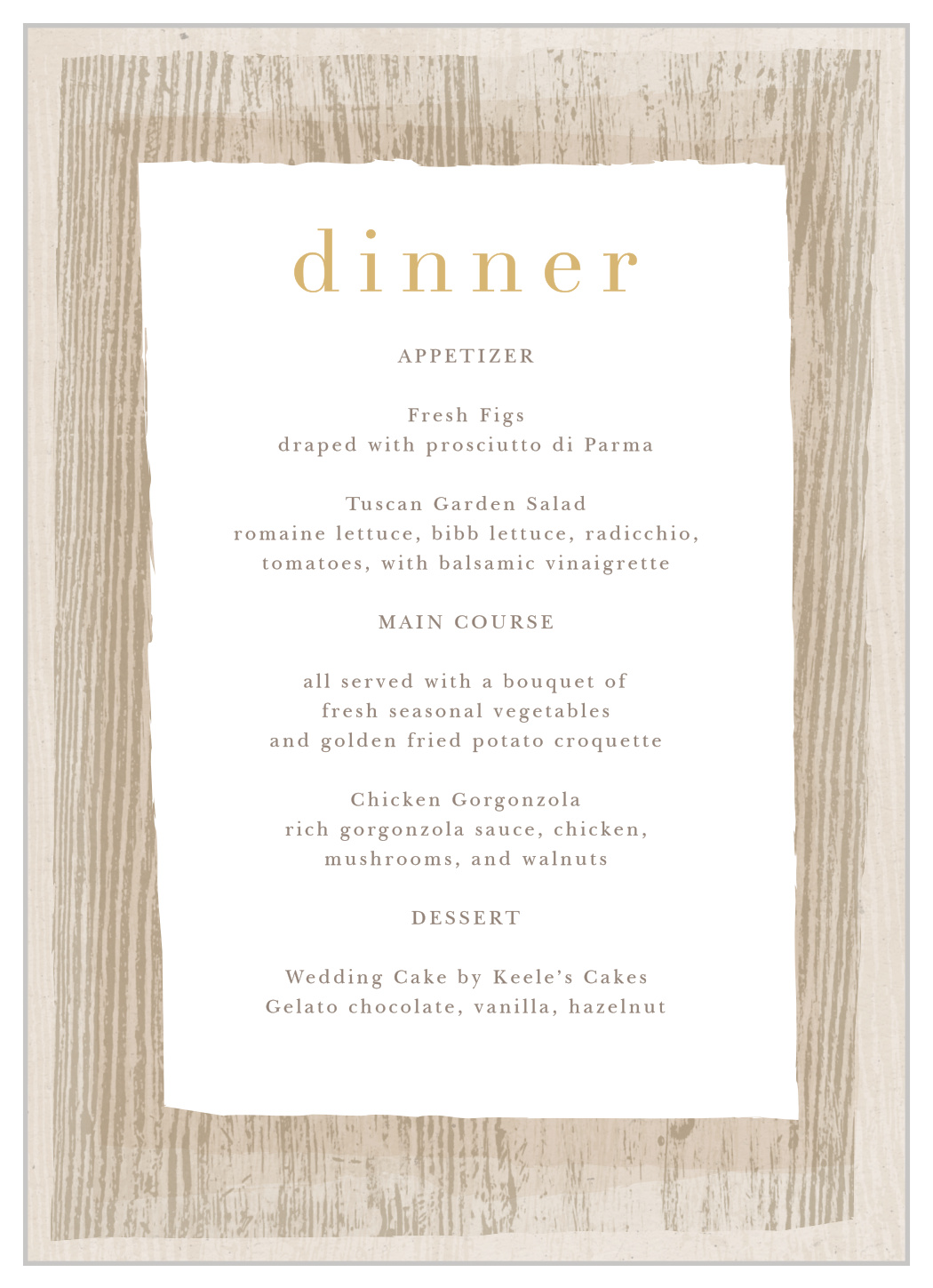 Wood Collage Wedding Menus by Basic Invite