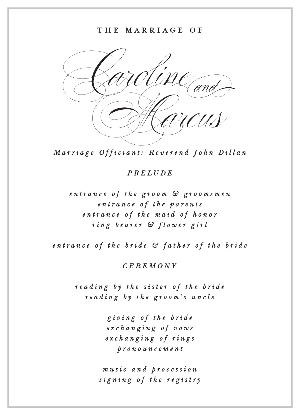 Considered Cursive Wedding Programs by Basic Invite