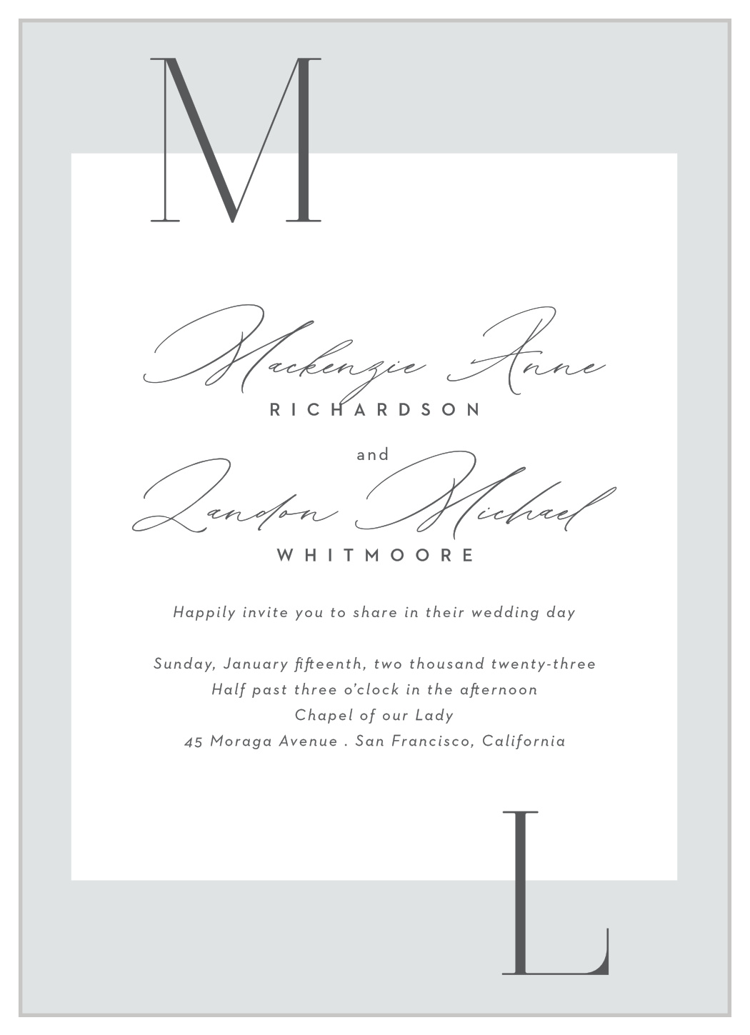 Asymmetrical Initials Wedding Invitations by Basic Invite