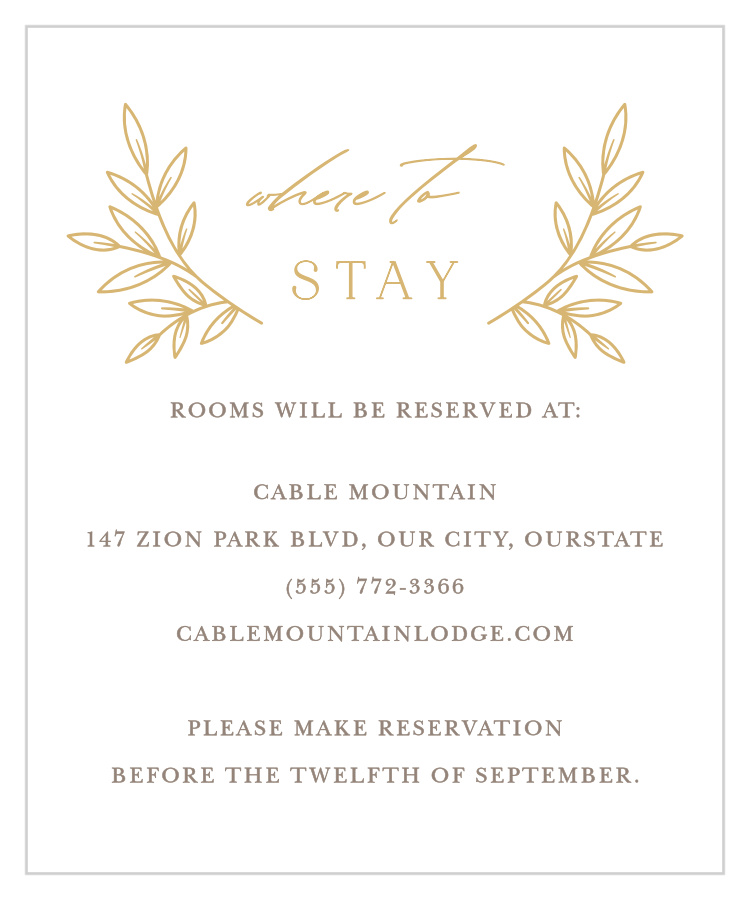 Botanical Crest Accommodation Cards by Basic Invite