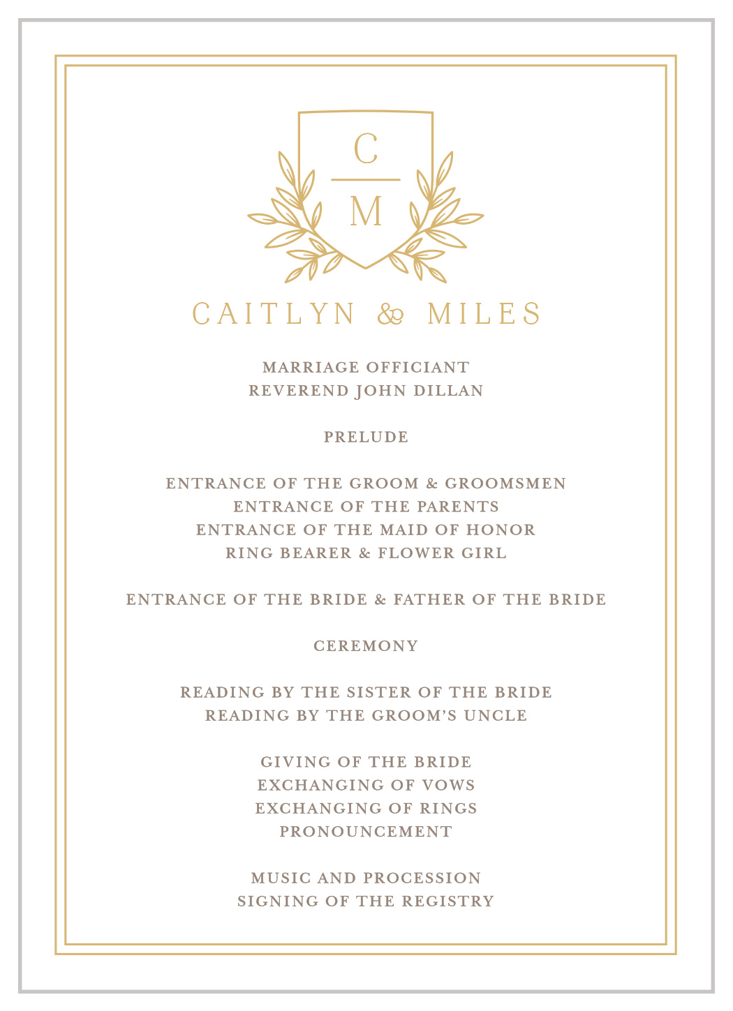 Botanical Crest Wedding Programs by Basic Invite
