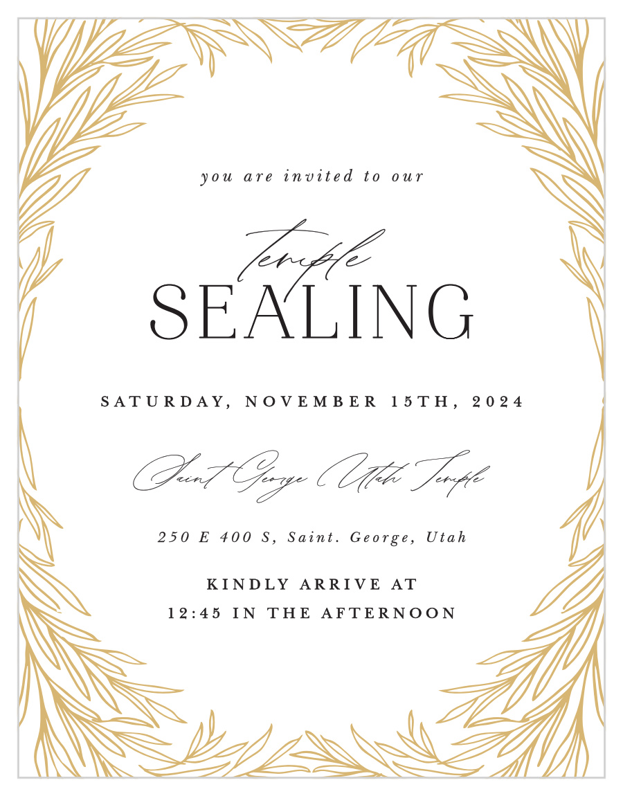 Leafy Laurel LDS Temple Sealing Cards by Basic Invite