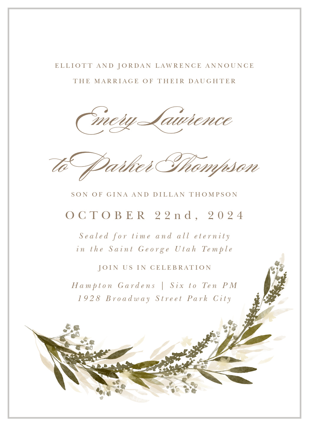 Elegant Wreath LDS Wedding Invitations by Basic Invite