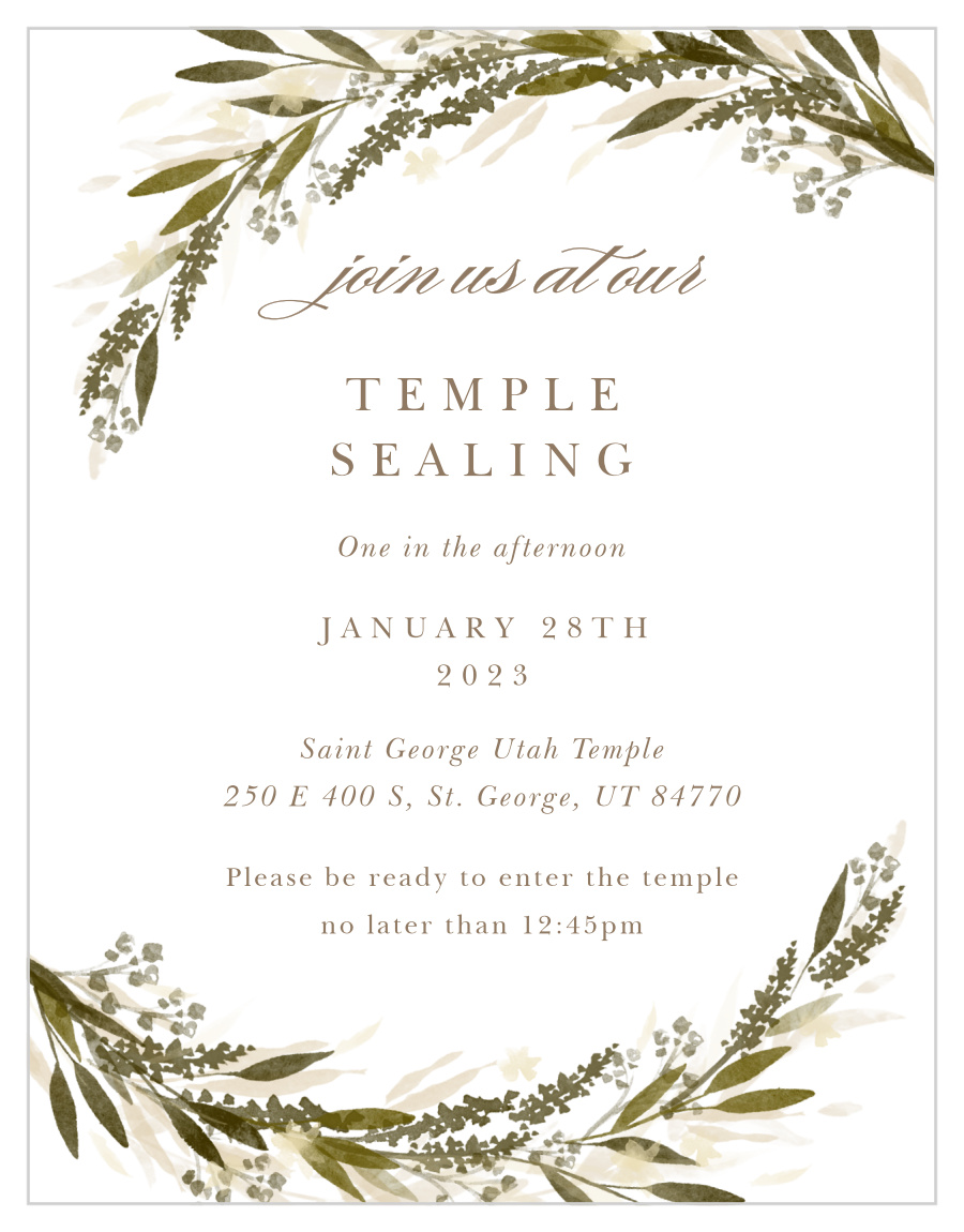 Elegant Wreath LDS Temple Sealing Cards by Basic Invite