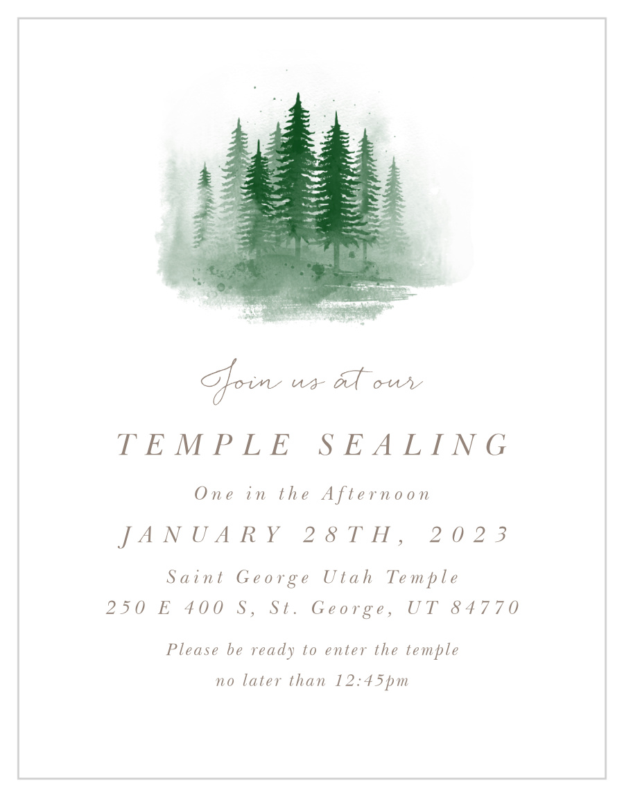 Watercolor Pines LDS Temple Sealing Cards by Basic Invite