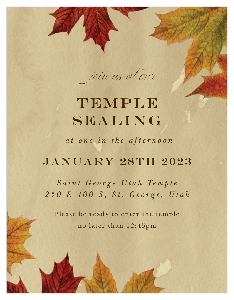 Leaves of Fall LDS Temple Sealing Cards by Basic Invite