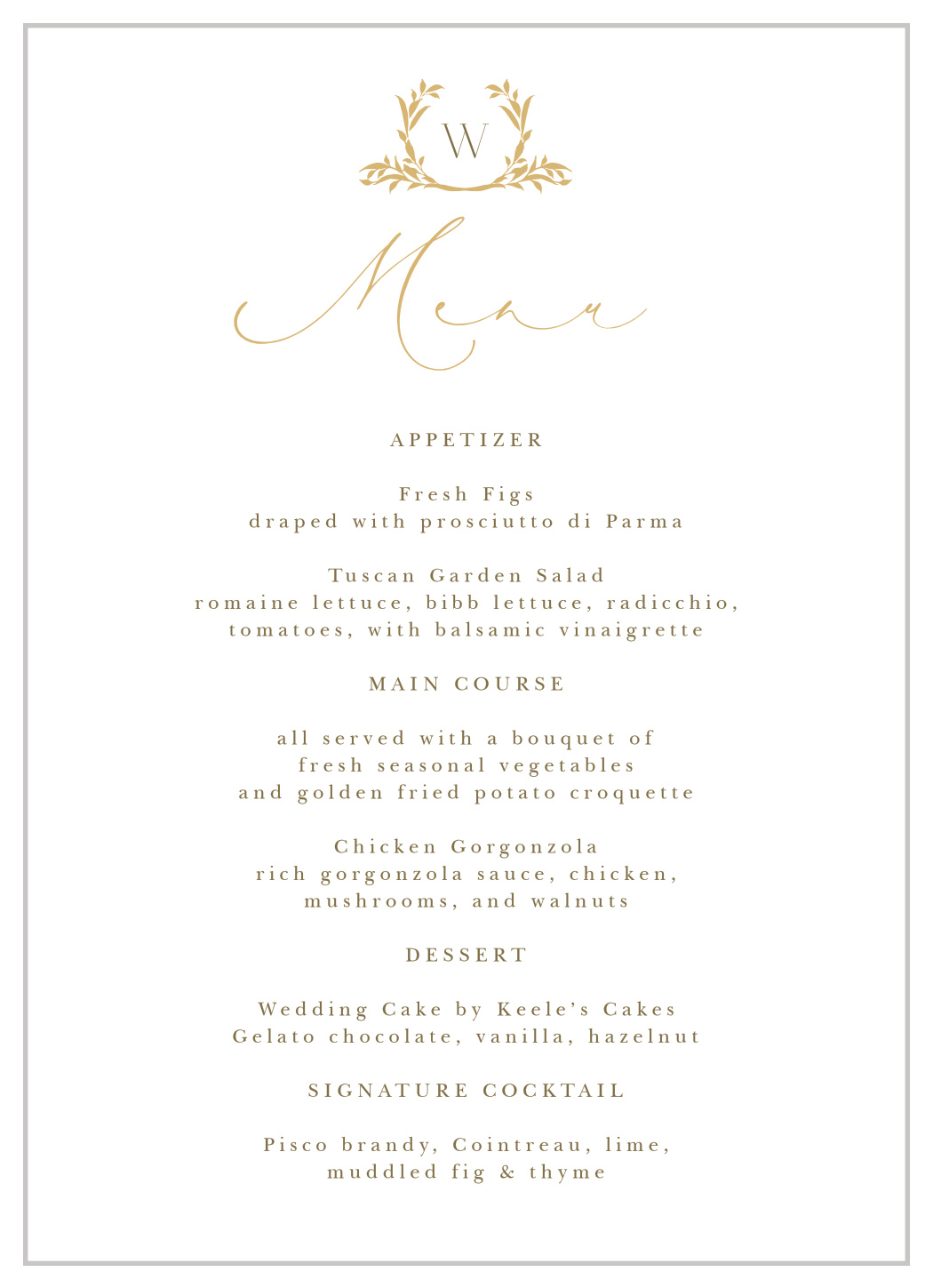 Golden Crest Wedding Menus by Basic Invite