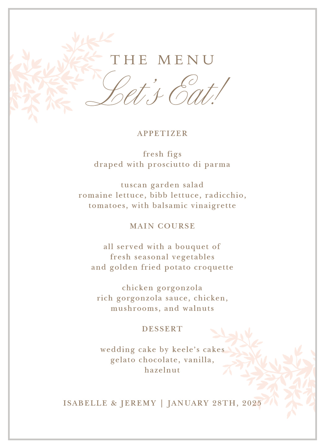 Garden Crest LDS Wedding Menus by Basic Invite