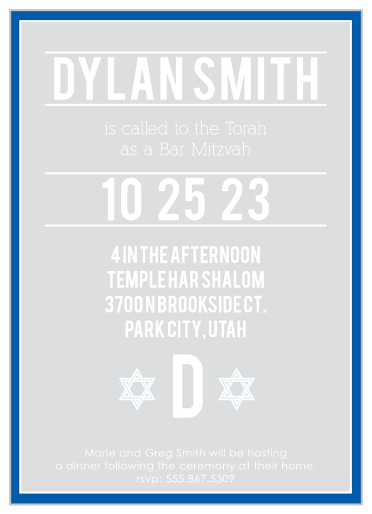 Bar Mitzvah Invitations | Match Your Colors & Style Free! - Basic Invite
