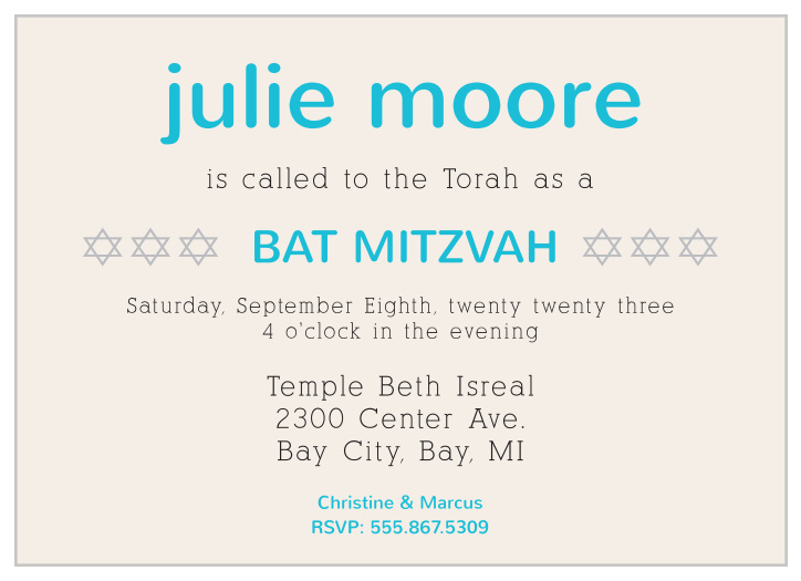 Simple Bat Mitzvah Invitations - Match Your Color & Style Free!