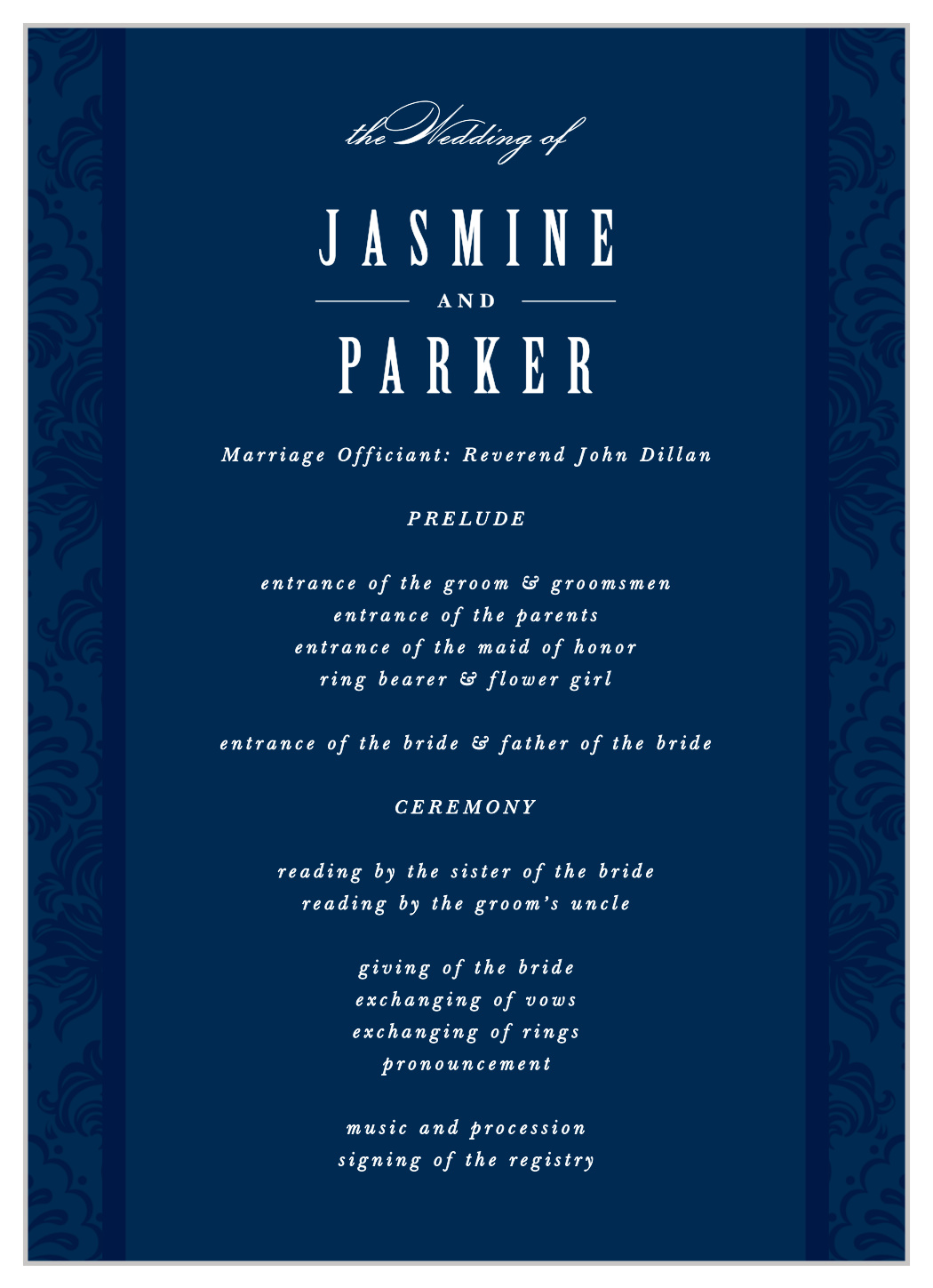 Ribbon & Damask Wedding Programs by Basic Invite
