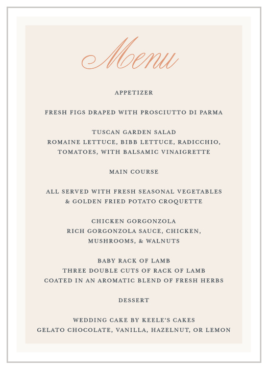 Unique Wedding Menus - Match Your Color & Style Free!