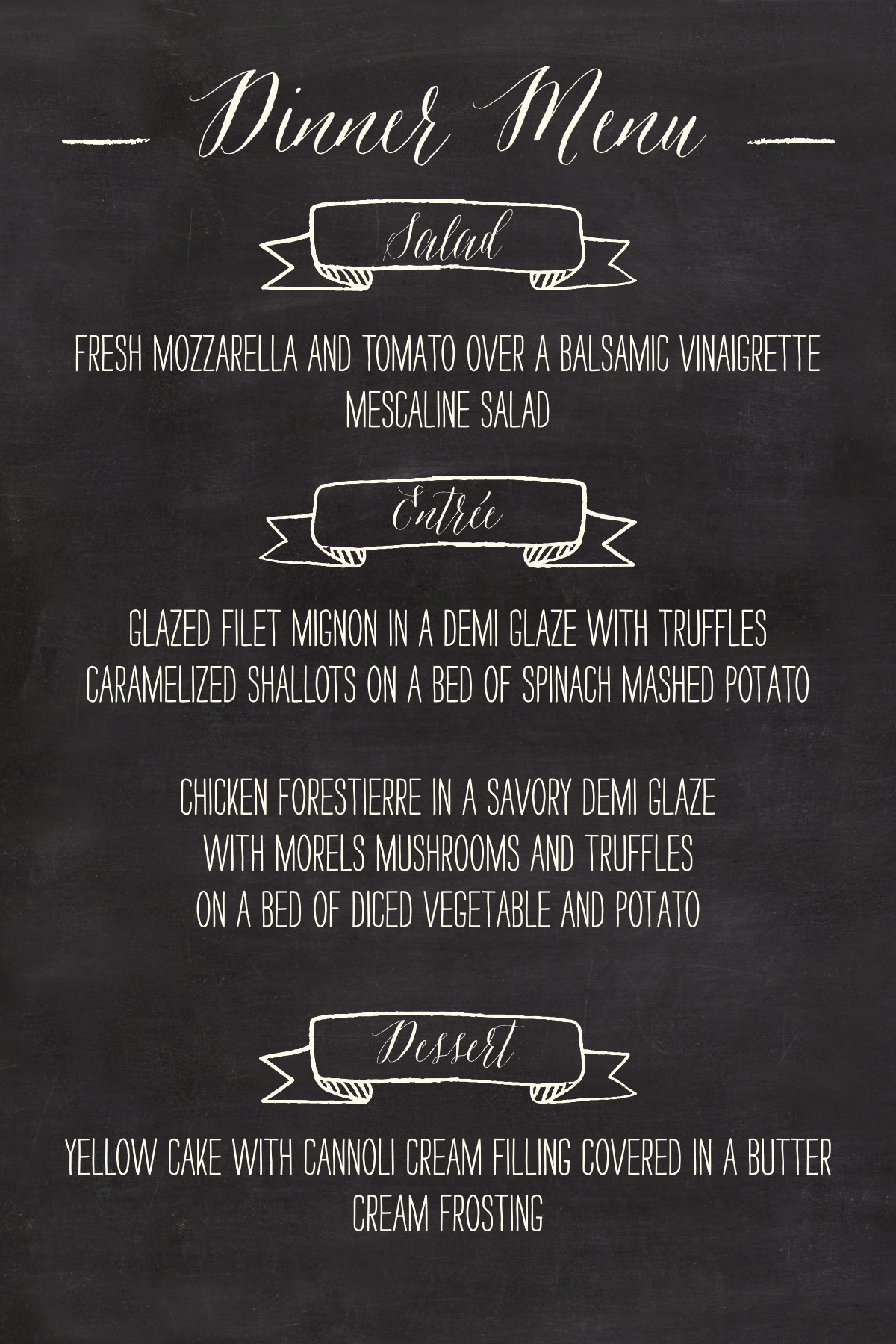 Chalkboard Lettering Wedding Menu