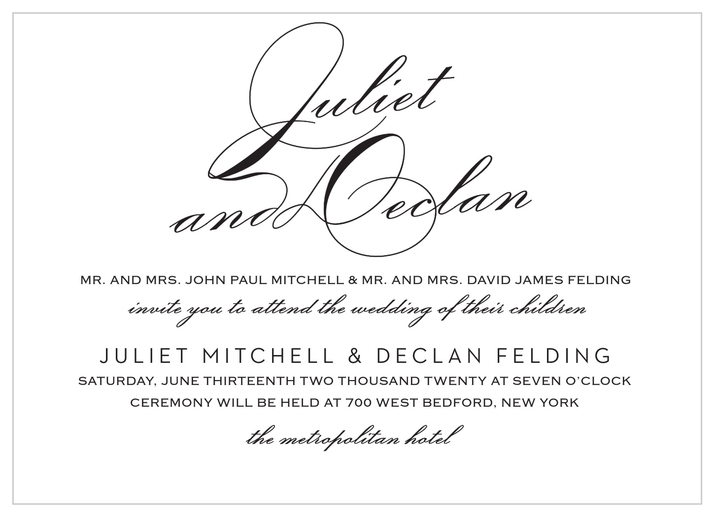 Classic Script Landscape Wedding Invitation