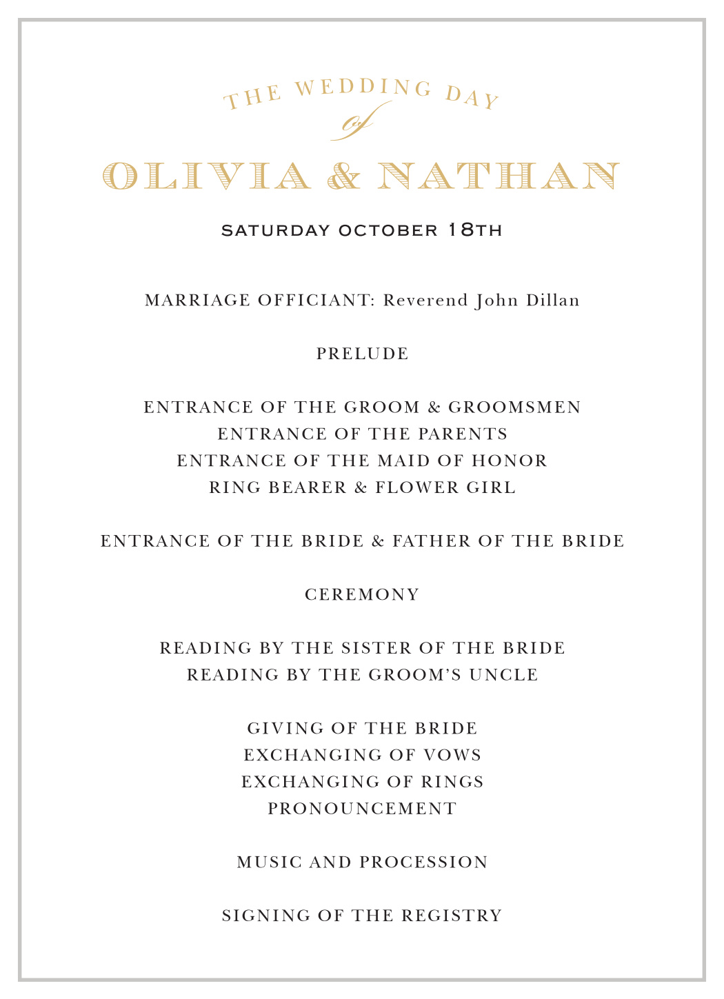 Traditional Sophistication Foil Wedding Programs by Basic Invite