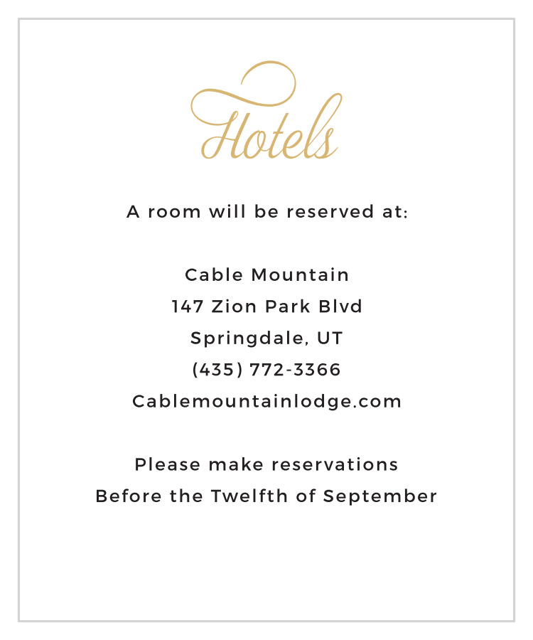 Script Emblem Foil Accommodation Cards by Basic Invite