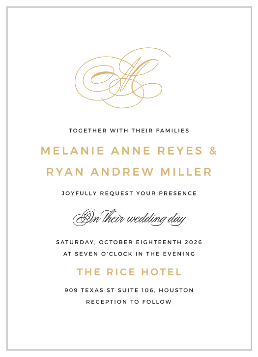 Monogram Wedding Invitations - Match Your Color & Style Free!