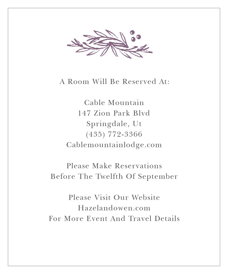 Delicate Laurel Accommodation Cards by Basic Invite