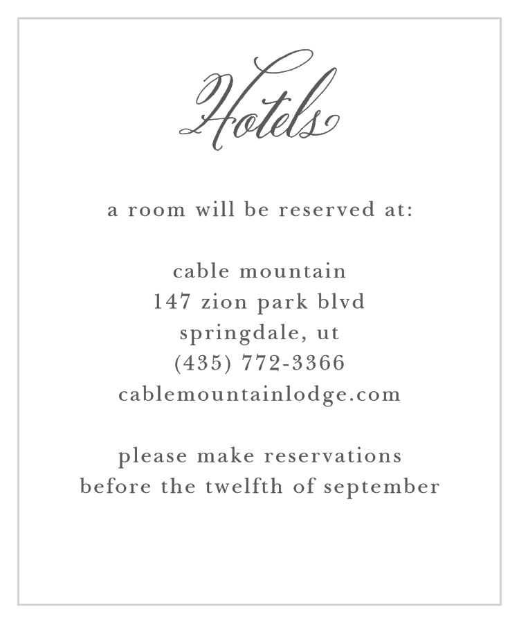 Calligraphy Script Accommodation Cards by Basic Invite