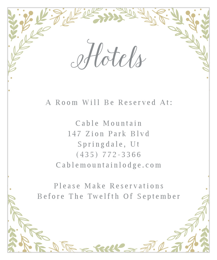Romantic Evergreen Accommodation Cards by Basic Invite