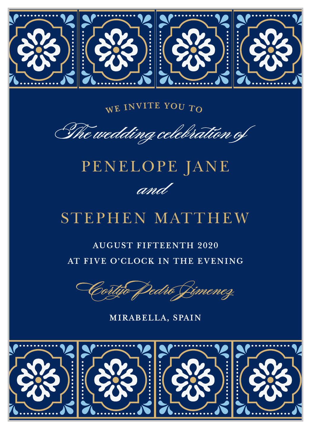 Spanish Tile Foil Wedding Invitations by Basic Invite