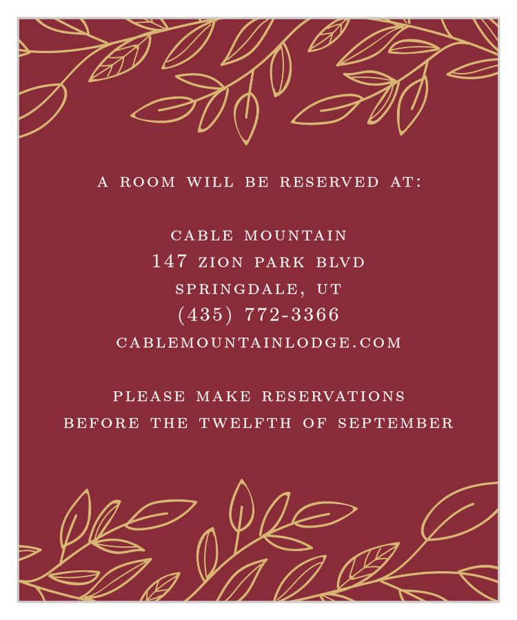 Romantic Vines Foil Accommodation Cards by Basic Invite